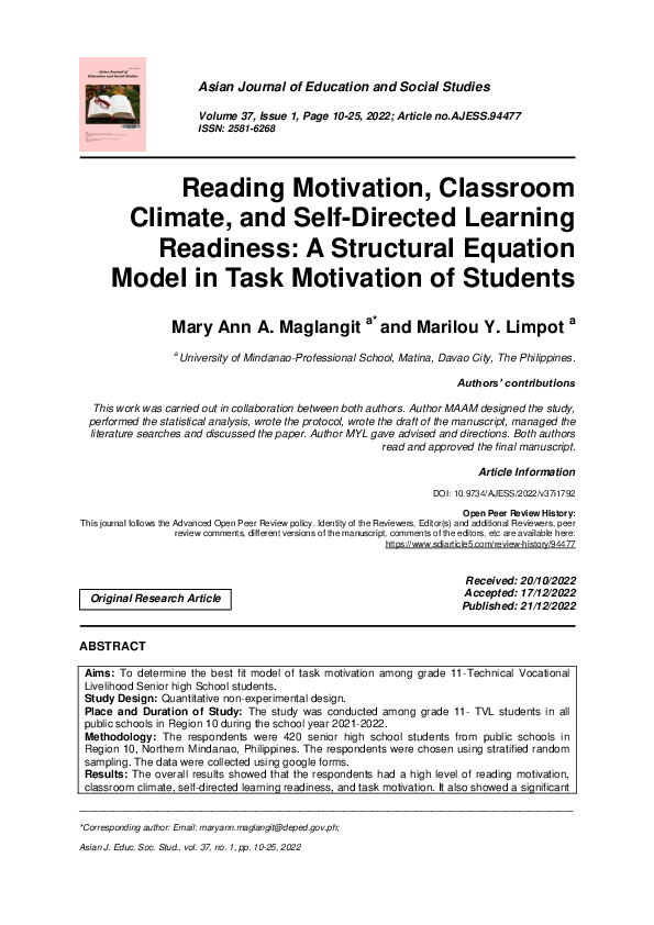 (PDF) Reading Motivation, Classroom Climate, and Self-Directed Learning Readiness: A Structural ...
