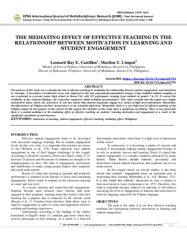 (PDF) The Mediating Effect of Effective Teaching in the Relationship Between Motivation in ...