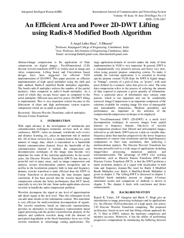 Pdf An Efficient Area And Power 2d Dwt Lifting Using Radix 8 Modified Booth Algorithm