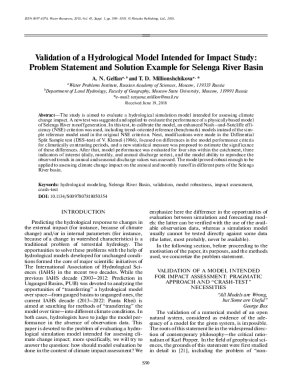 (PDF) Validation of a Hydrological Model Intended for Impact Study ...