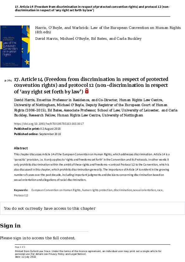 (PDF) 17. Article 14 (Freedom from discrimination in respect of ...