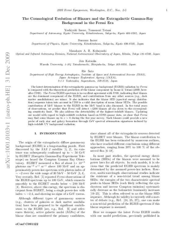 (PDF) The Cosmological Evolution of Blazars and the Extragalactic Gamma ...