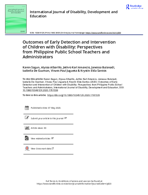 (PDF) Outcomes of Early Detection and Intervention of Children with ...