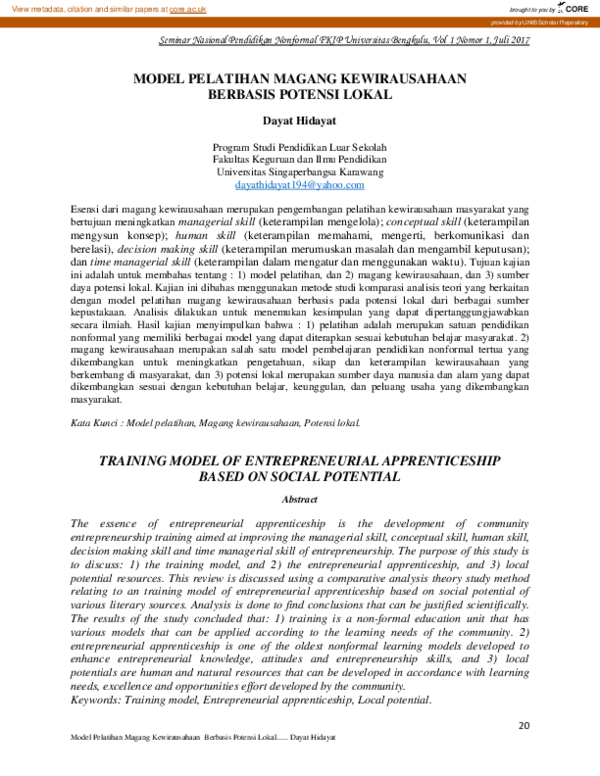 (PDF) Model Pelatihan Magang Kewirausahaan Berbasis Potensi Lokal ...