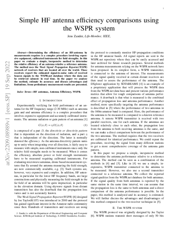 (PDF) Simple HF antenna efficiency comparisons using the WSPR system