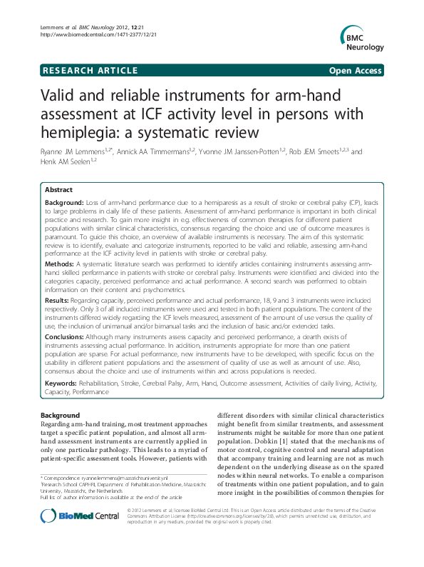(PDF) Valid and reliable instruments for arm-hand assessment at ICF ...