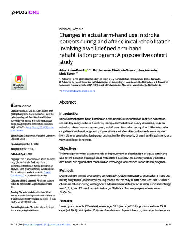 (PDF) Changes in actual arm-hand use in stroke patients during and ...