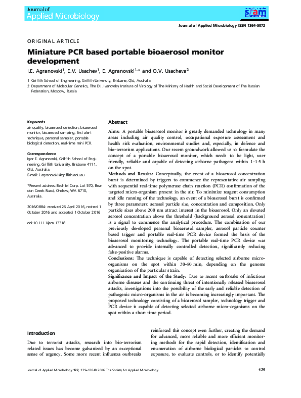 (PDF) Miniature PCR based portable bioaerosol monitor development