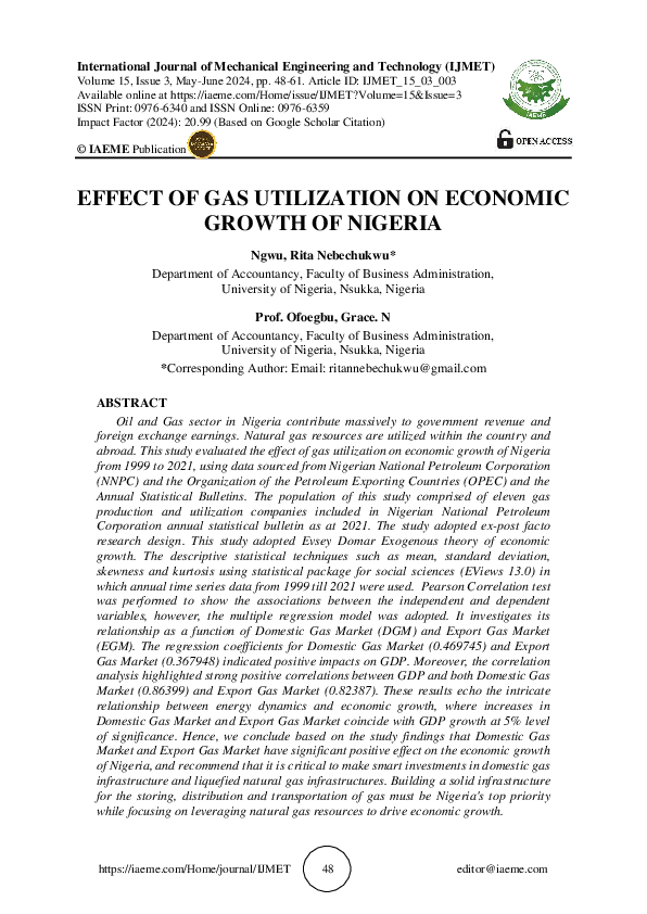 (PDF) EFFECT OF GAS UTILIZATION ON ECONOMIC GROWTH OF NIGERIA