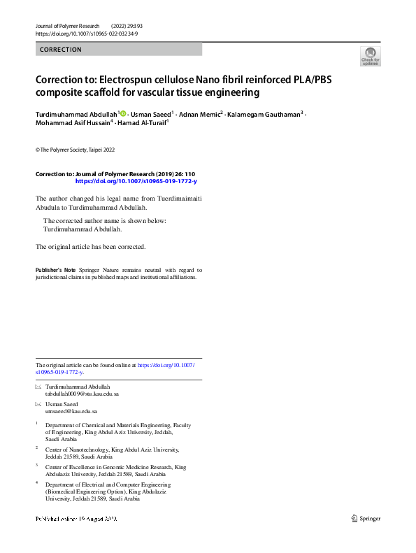 (PDF) Correction to: Electrospun cellulose Nano fibril reinforced PLA/PBS composite scaffold for ...