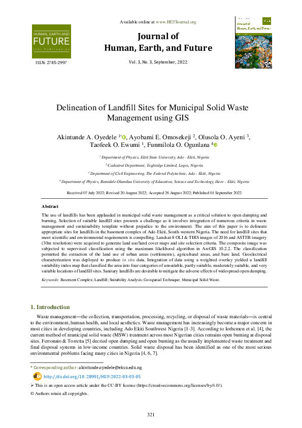 (PDF) Delineation of Landfill Sites for Municipal Solid Waste ...