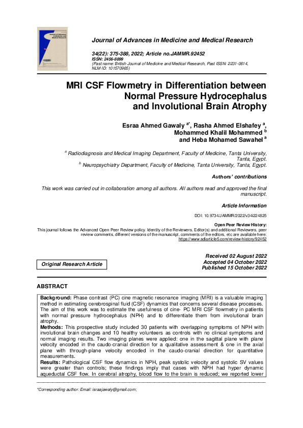 (PDF) MRI CSF Flowmetry in Differentiation between Normal Pressure ...