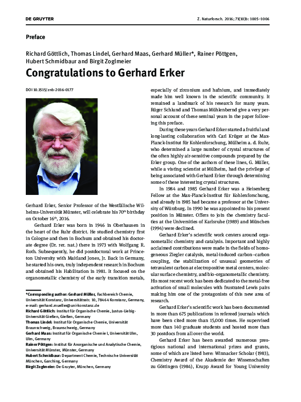 (PDF) Congratulations to Gerhard Erker