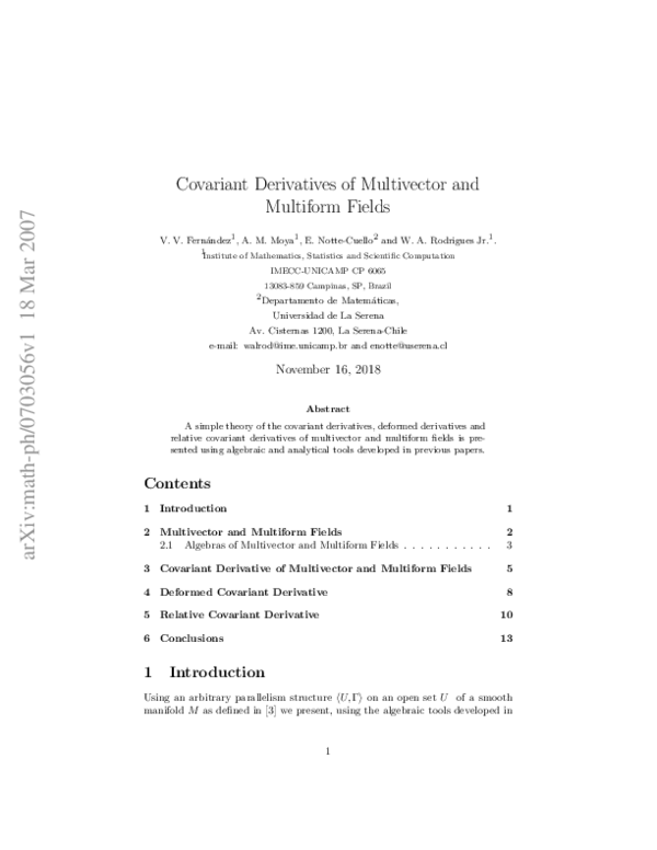(PDF) Covariant Derivatives of Multivector and Multiform Fields