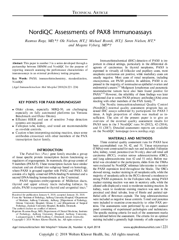 (PDF) NordiQC Assessments of PAX8 Immunoassays