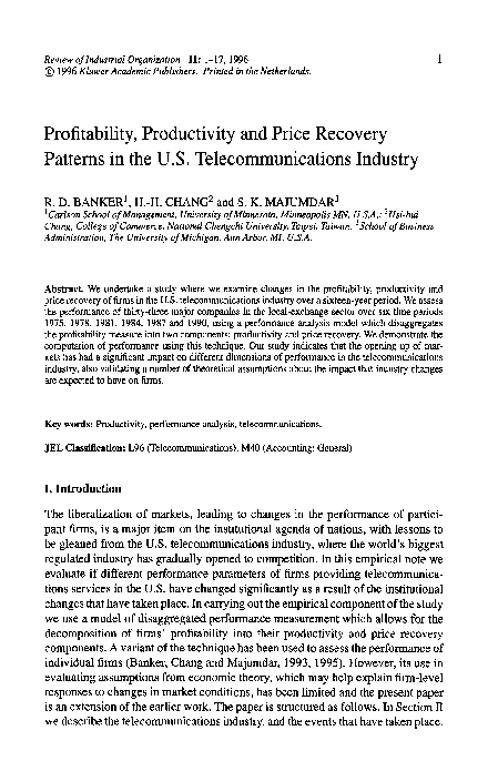 (PDF) Profitability, productivity and price recovery patterns in the U ...