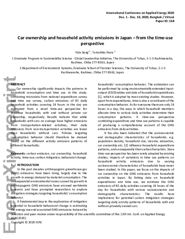 (PDF) Car ownership and household activity emissions in Japan — from ...