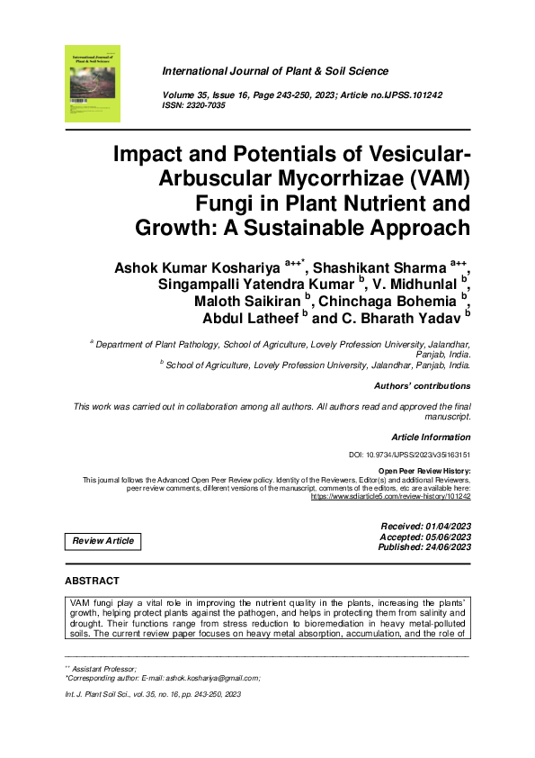 (PDF) Impact and Potentials of Vesicular-Arbuscular Mycorrhizae (VAM) Fungi in Plant Nutrient ...
