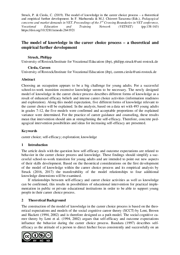 (PDF) The model of knowledge in the career choice process – a theoretical and empirical further ...