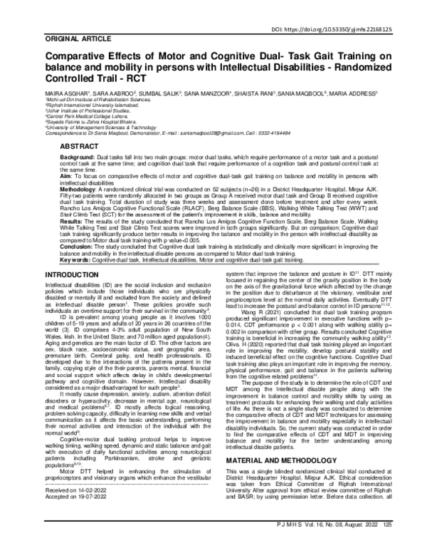 Pdf Comparative Effects Of Motor And Cognitive Dual Task Gait