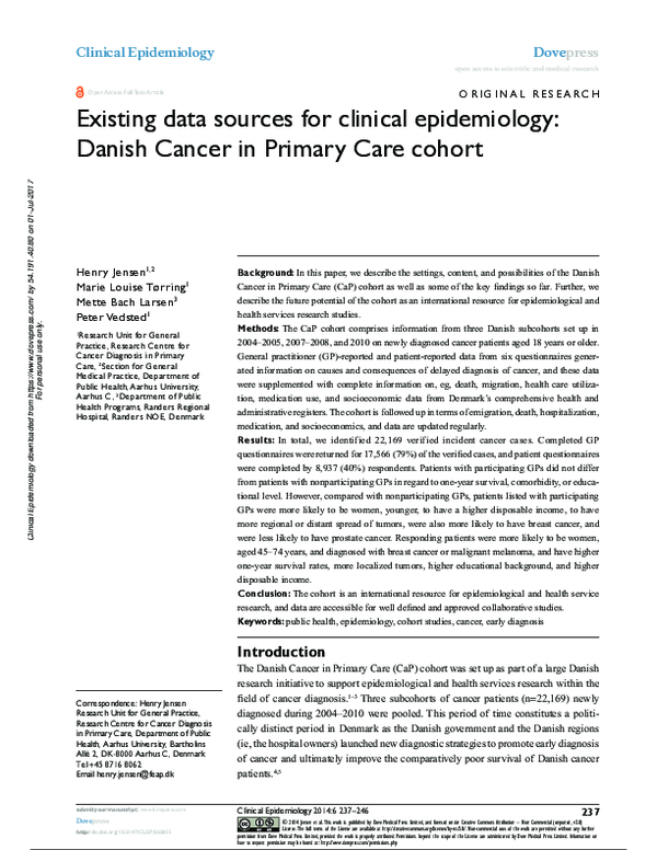 (PDF) Existing data sources for clinical epidemiology: the Danish ...