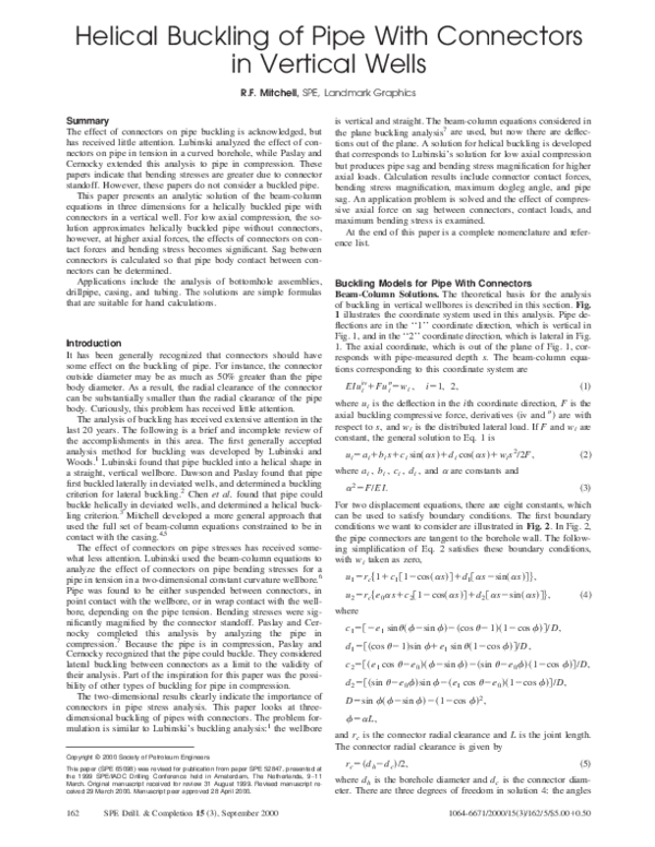 (PDF) Helical Buckling of Pipe With Connectors in Vertical Wells