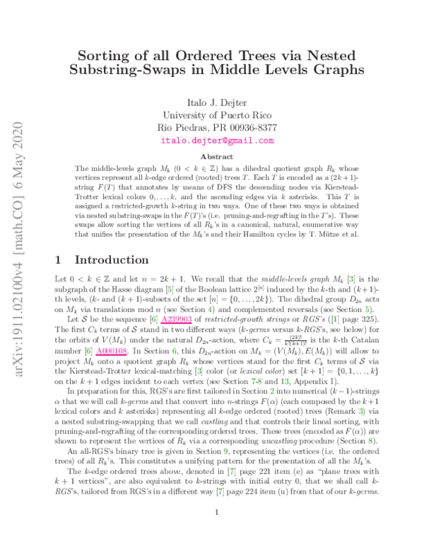 (PDF) Sorting of all Ordered Trees via Nested Substring-Swaps in Middle Levels Graphs