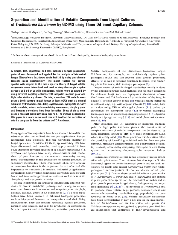 (PDF) Separation and Identification of Volatile Compounds from Liquid Cultures of Trichoderma ...