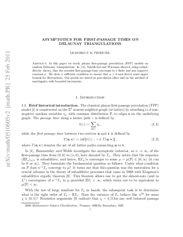 (PDF) Asymptotics for First-Passage Times on Delaunay Triangulations
