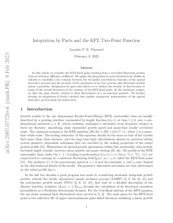 (PDF) Integration by Parts and the KPZ Two-Point Function