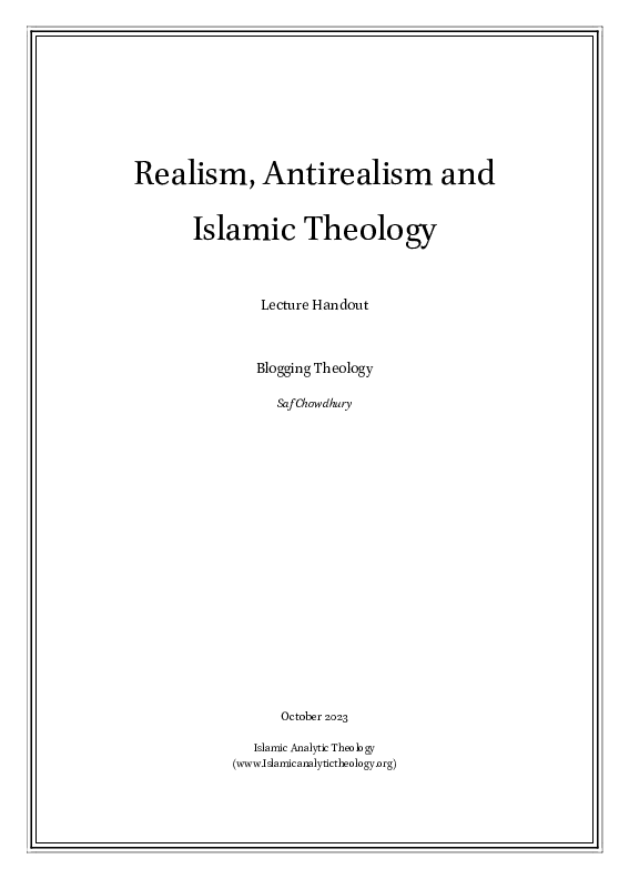 (PDF) Blogging Theology: Realism, Anti-Realism and Islamic Theology ...