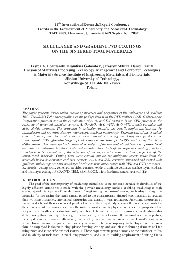 (PDF) Multilayer and gradient PVD coatings on the sintered tool materials