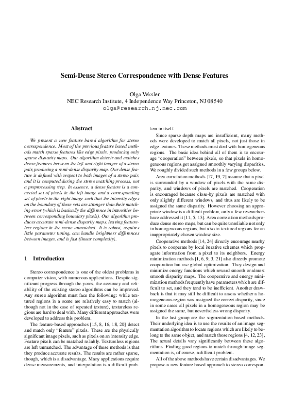 (PDF) Semi-dense stereo correspondence with dense features