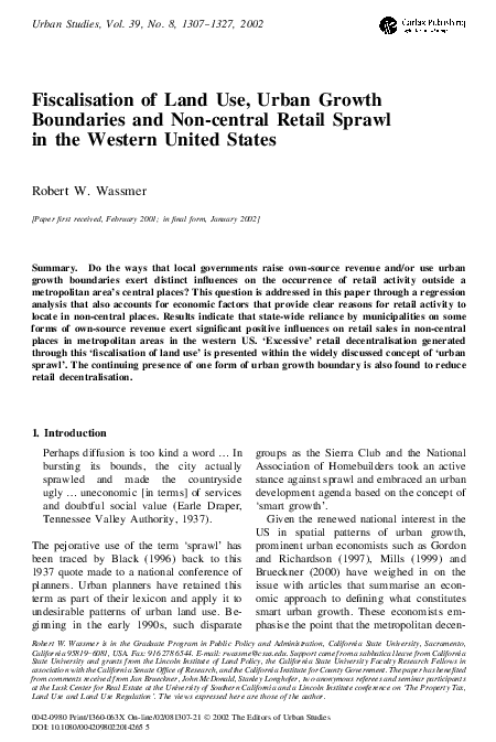 (PDF) Fiscalisation of Land Use, Urban Growth Boundaries and Non ...