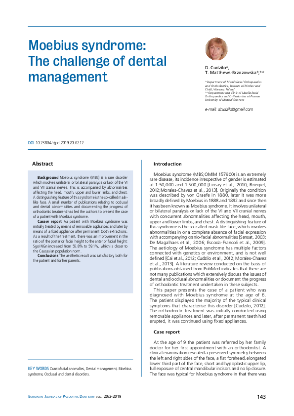 (PDF) Dental Management in Moebius Syndrome Case
