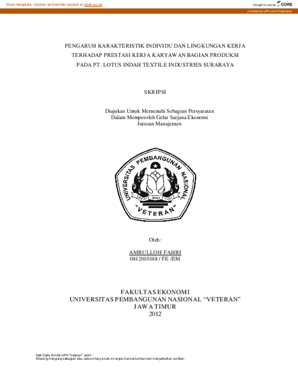 (PDF) Pengaruh Karakteristik Individu Dan Lingkungan Kerjaterhadap Prestasi Kerja Karyawan ...