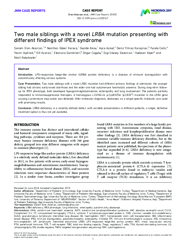 (PDF) Novel LRBA Mutation in Siblings with IPEX Syndrome Variability