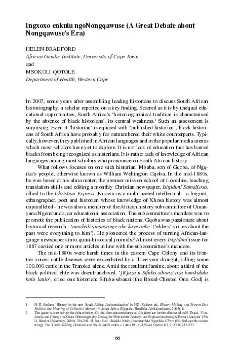 (PDF) Ingxoxo enkulu ngoNongqawuse (a great debate about Nongqawuse's era)