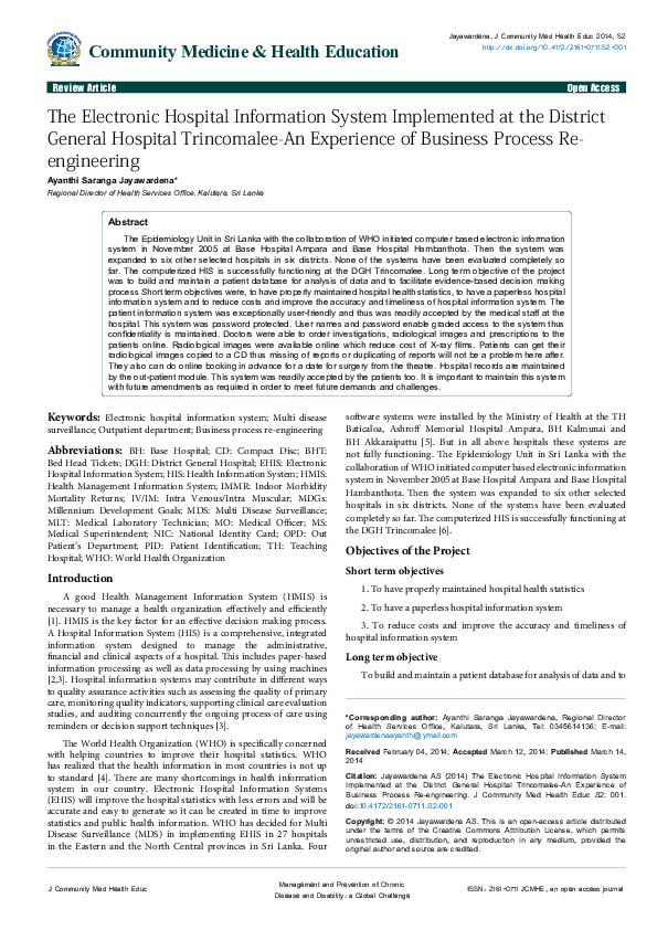 (PDF) The Electronic Hospital Information System Implemented at the ...