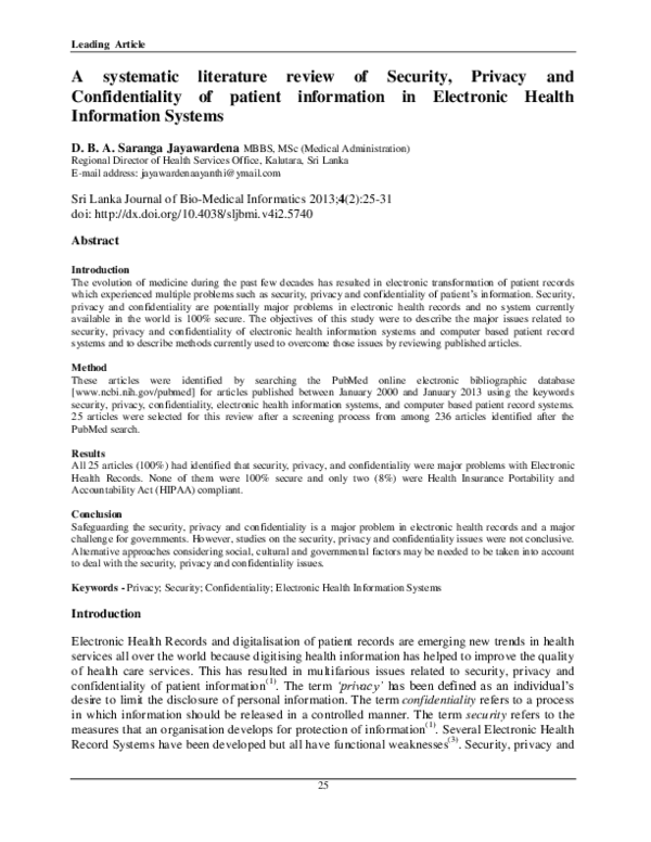 Pdf A Systematic Literature Review Of Security Privacy And Confidentiality Of Patient
