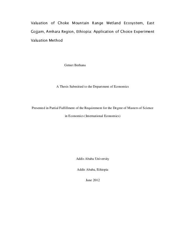 (PDF) Valuation of Choke Mountain Range Wetland Ecosystem, East Gojjam ...
