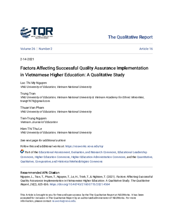 (PDF) Factors Affecting Successful Quality Assurance Implementation in Vietnamese Higher ...