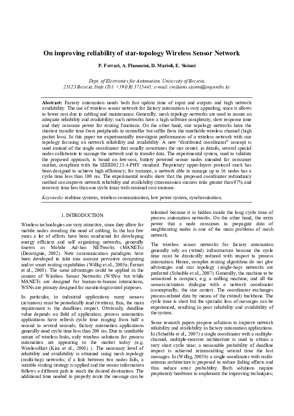 (PDF) On improving reliability of star-topology Wireless Sensor Network (PDF) On improving reliability of star-topology Wireless Sensor Network