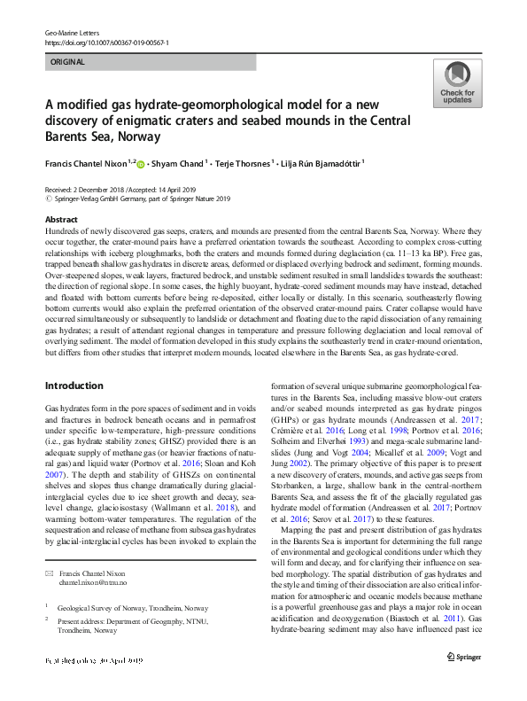 (PDF) A modified gas hydrate-geomorphological model for a new discovery ...