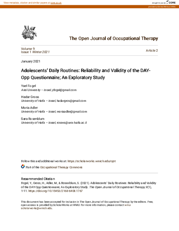 (PDF) Adolescents’ Daily Routines: Reliability and Validity of the DAY ...
