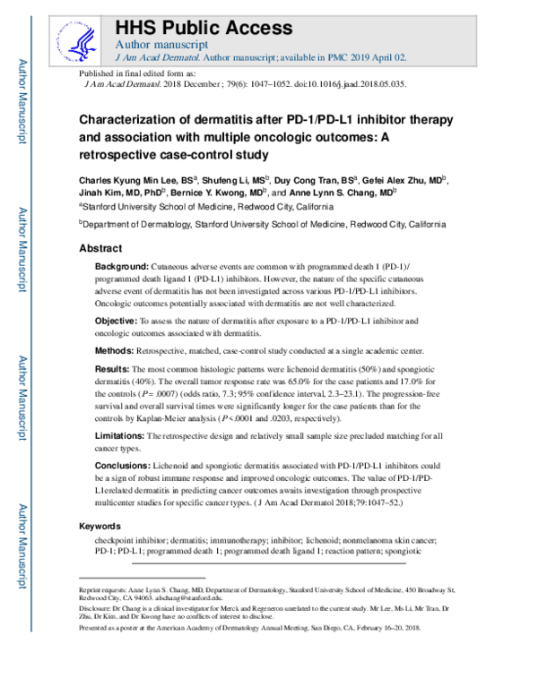 (PDF) Characterization of dermatitis after PD-1/PD-L1 inhibitor therapy and association with ...