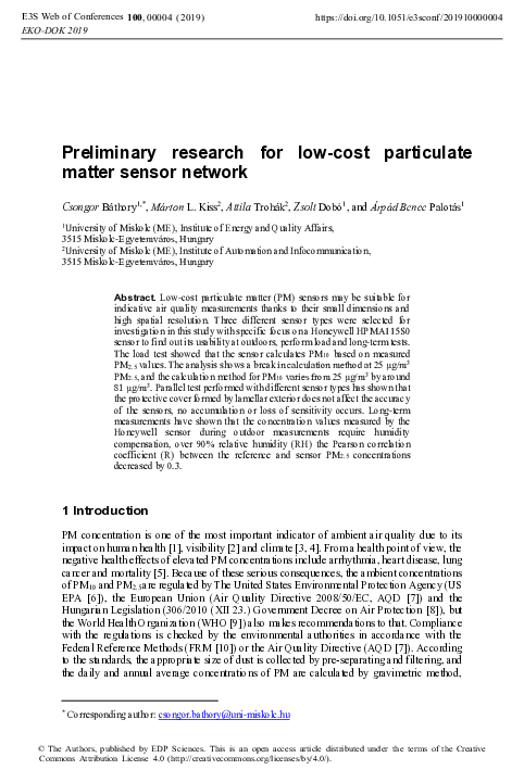 (PDF) Preliminary research for low-cost particulate matter sensor network
