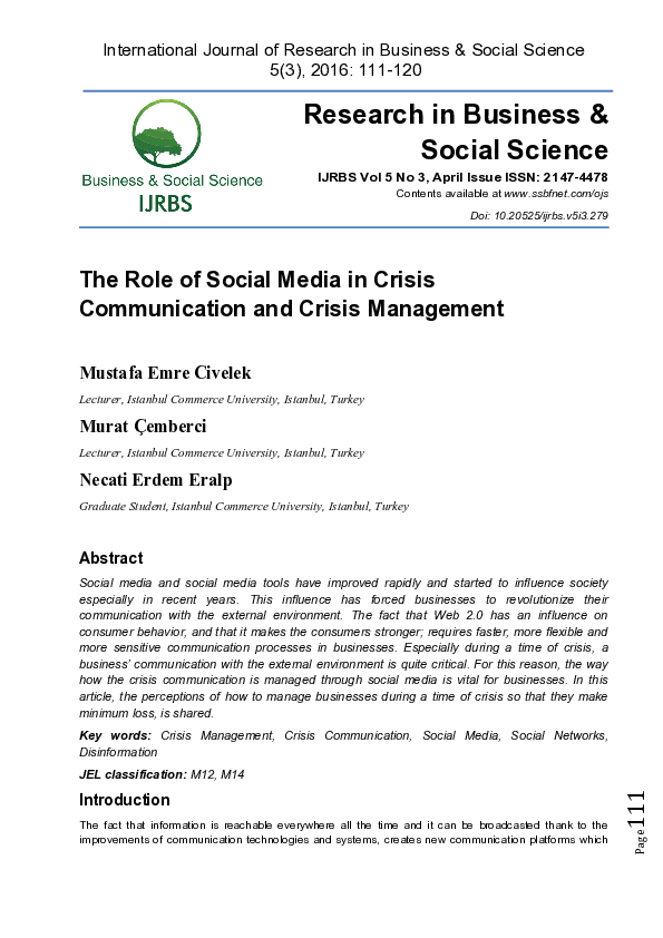 (PDF) The Role of Social Media in Crisis Communication and Crisis ...