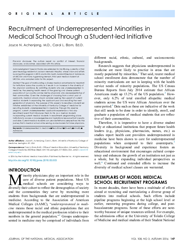 (PDF) Recruitment of Underrepresented Minorities in Medical School ...