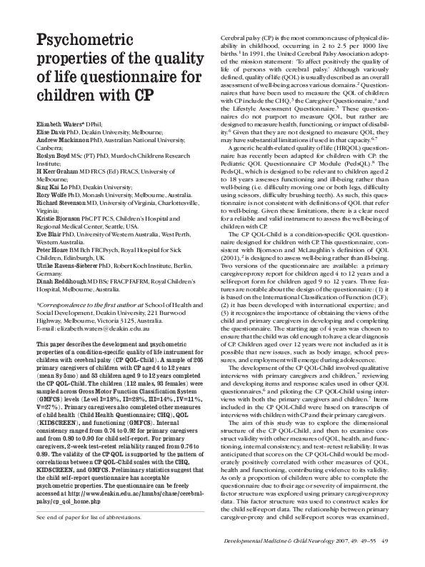 (PDF) Psychometric properties of the quality of life questionnaire for ...